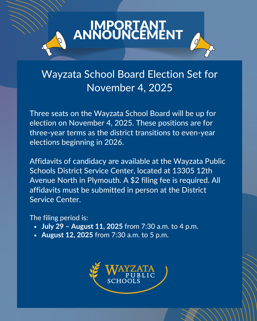 Wayzata School Board Election Set for November 4, 2025 | News Details