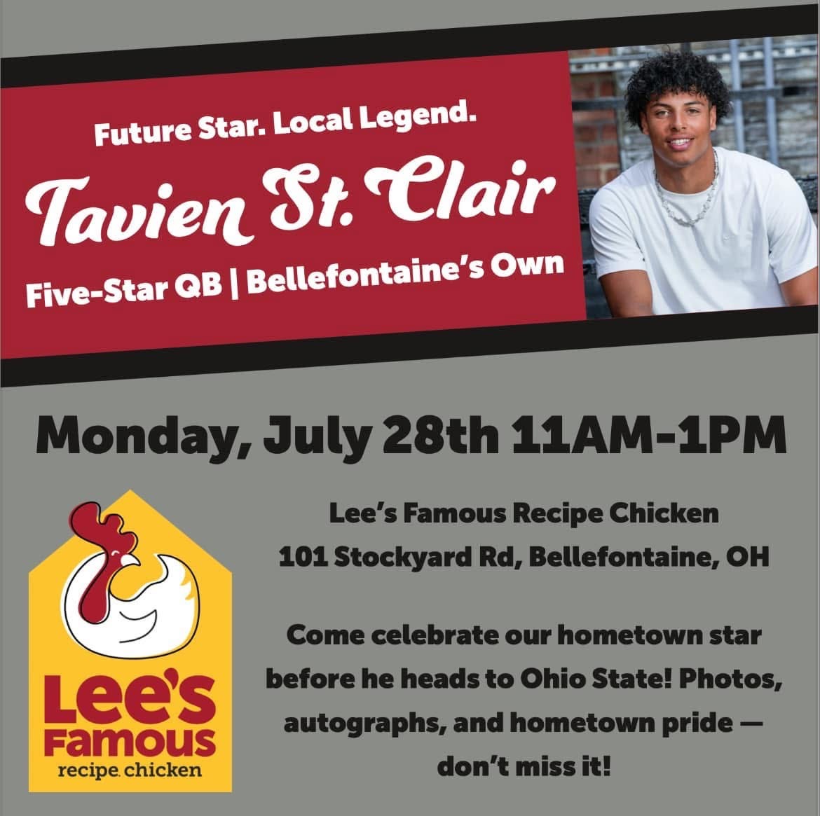 Meet BHS alum Tavien St. Clair at Lee's Famous Recipe Chicken in Bellefontaine | Posts Details ...
