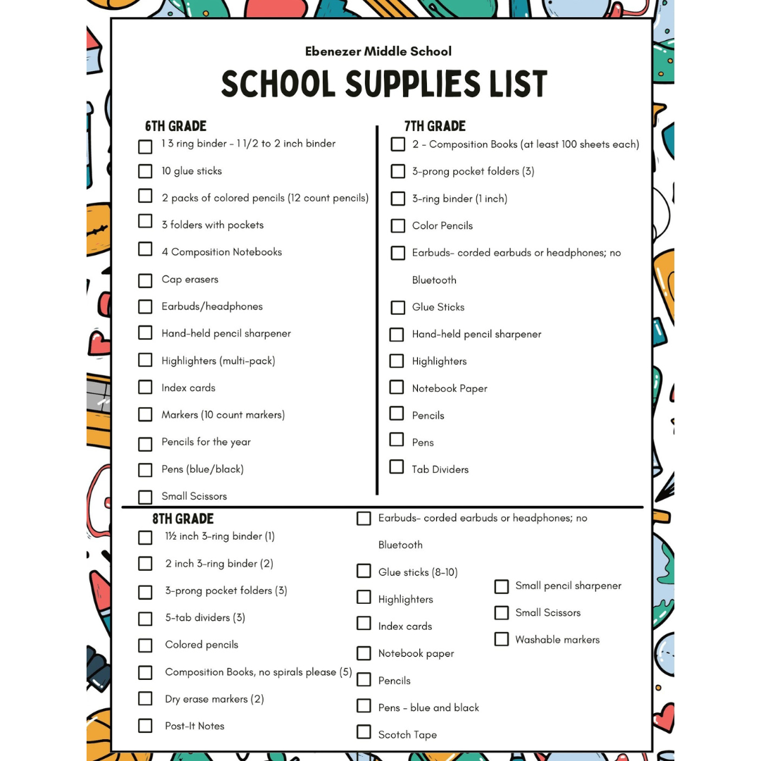 EMS School Supplies List 25-26 | News Details - Effingham County Schools