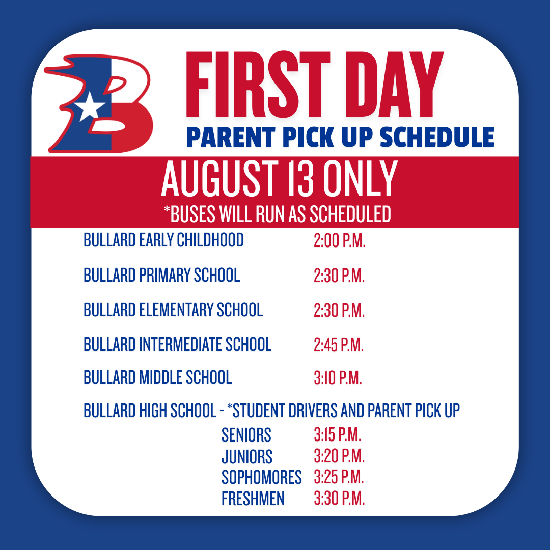 First Day of School (only) Parent Pick Up Schedule | News Details