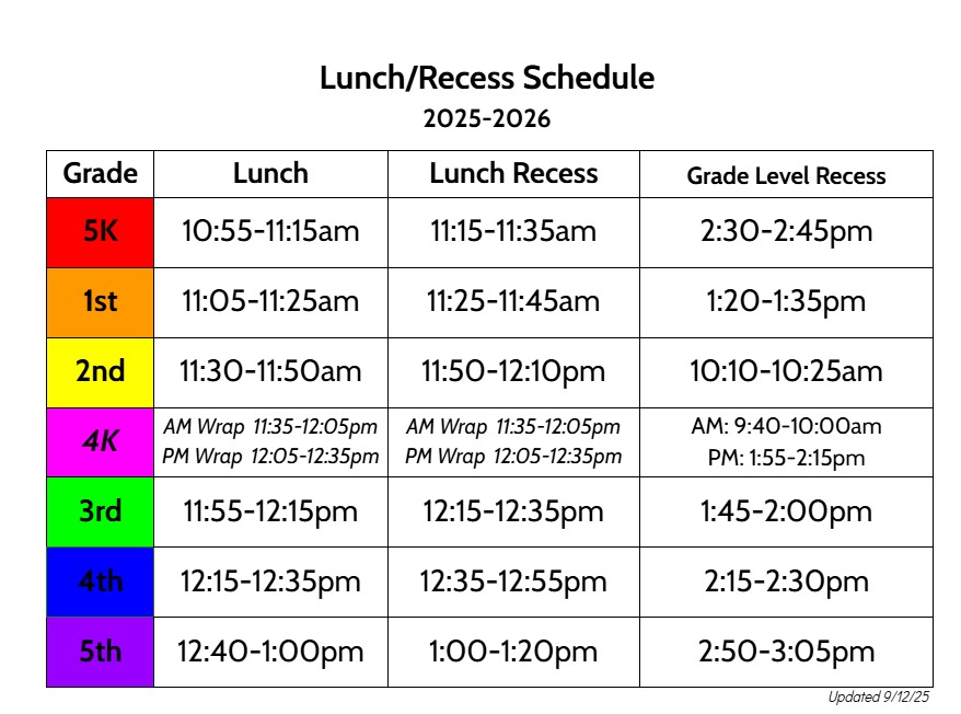 25-26 Lunch/Recess Schedule | News Details