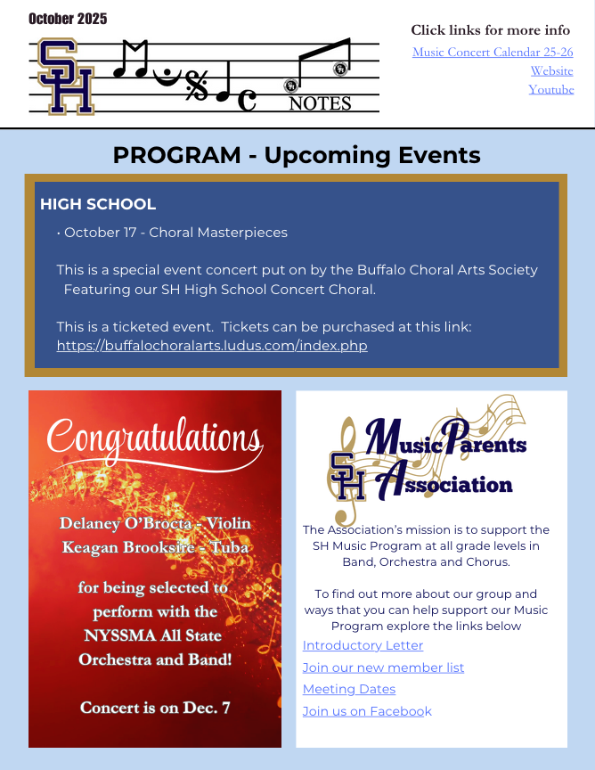 October Music Notes Newsletter | SHMS Posts Details