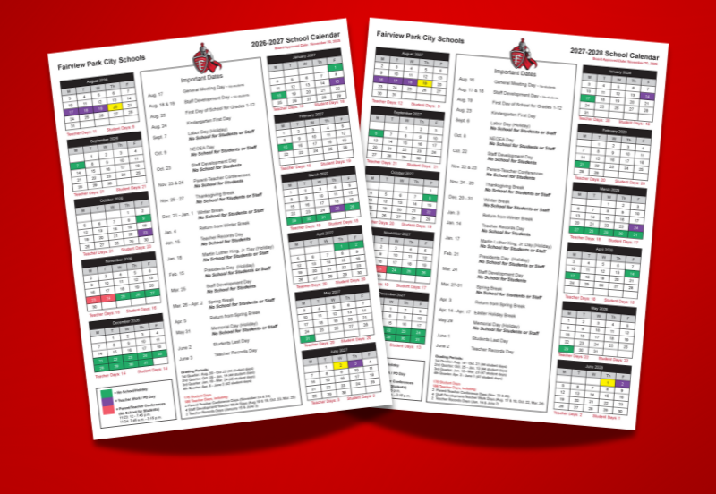 2026-2027 & 2027-2028 Fairview Park City School District Calendars ...