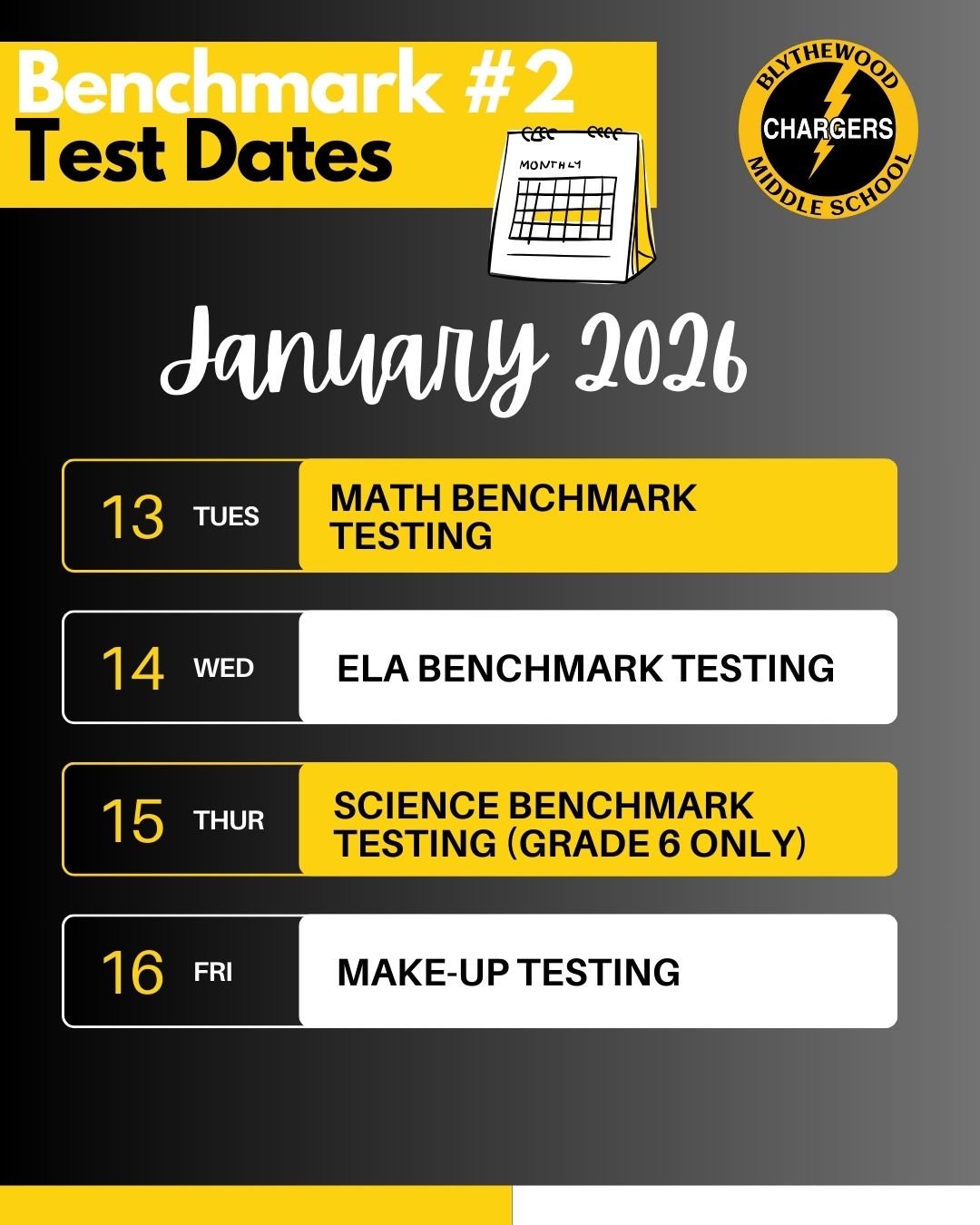 Benchmark 2 Testing Dates | details