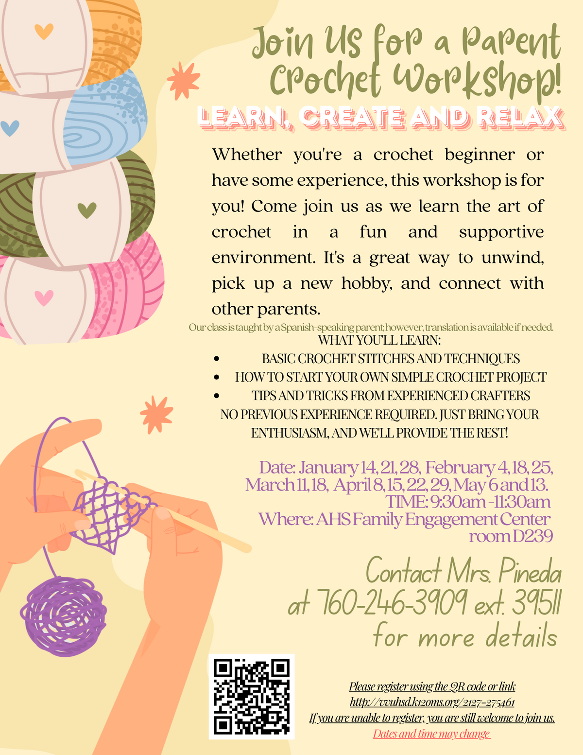 AHS Family Engagement Crochet Workshop | Taller de Crochet para Padres ...