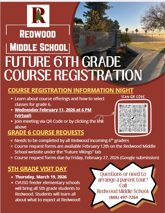 Future 6th Grade Registration | News Details - Redwood